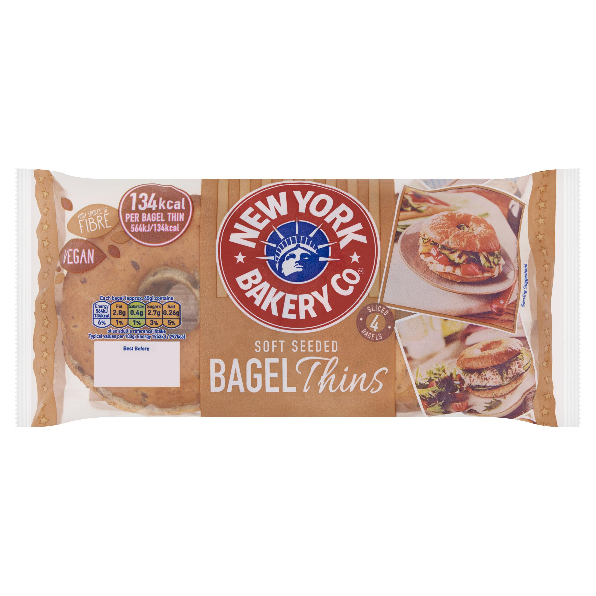 New York Bakery Co. Sliced Soft Seeded Bagel Thins 4 Pack | Wraps ...
