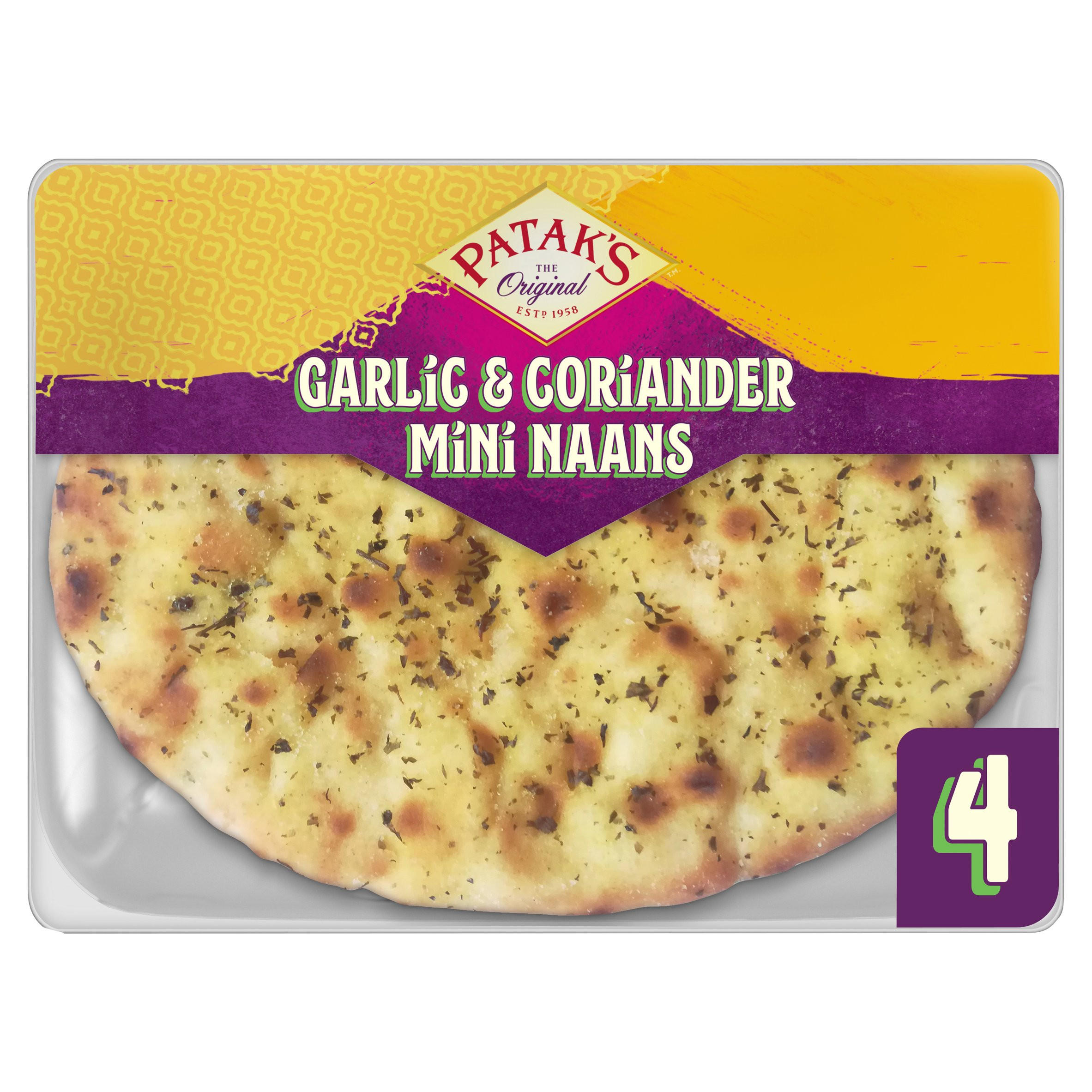 Patak's The Original 4 Flame Baked Garlic & Coriander Mini Naans ...