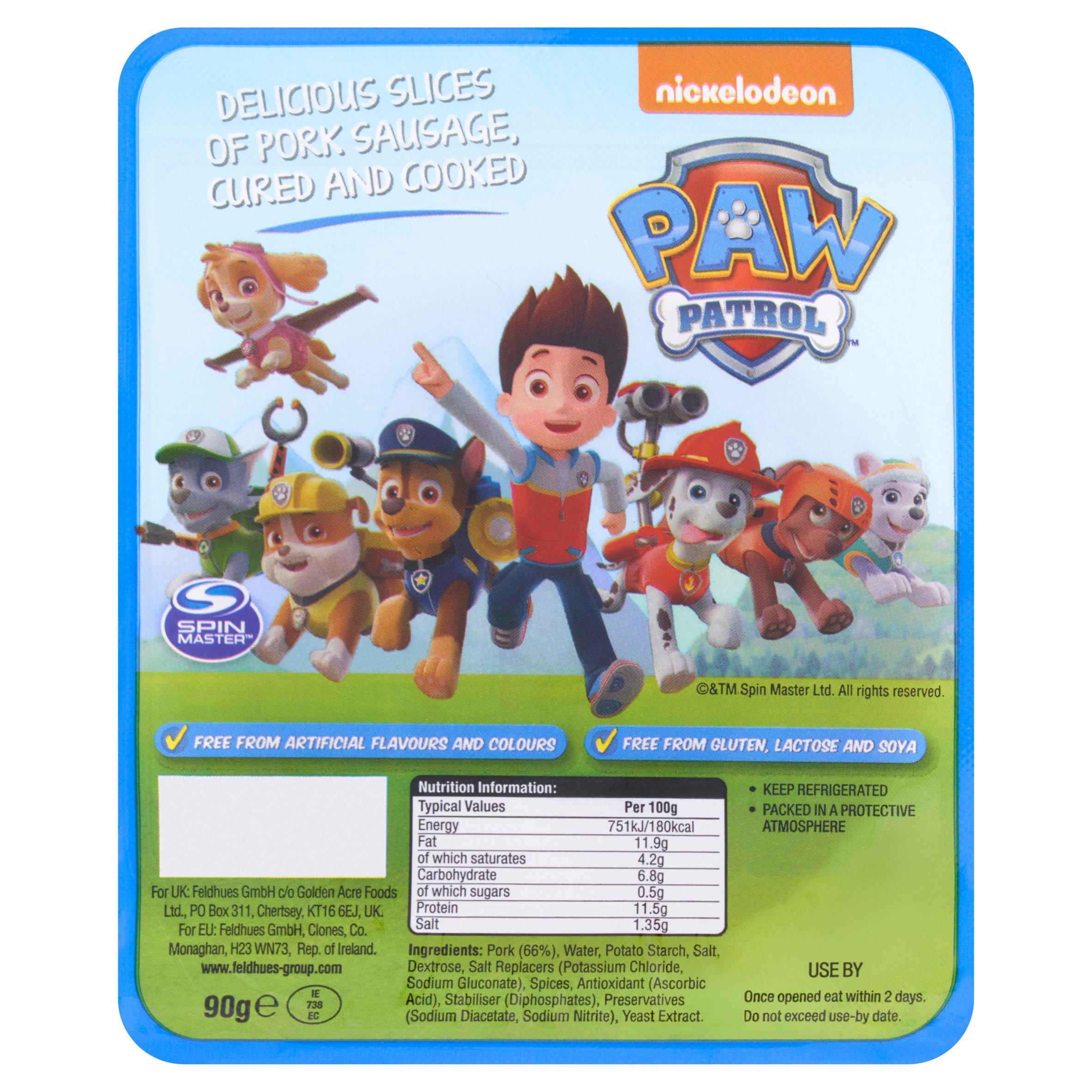 Paw Patrol Delicious Slices of Pork Sausage Cured and Cooked 90g | Ham ...