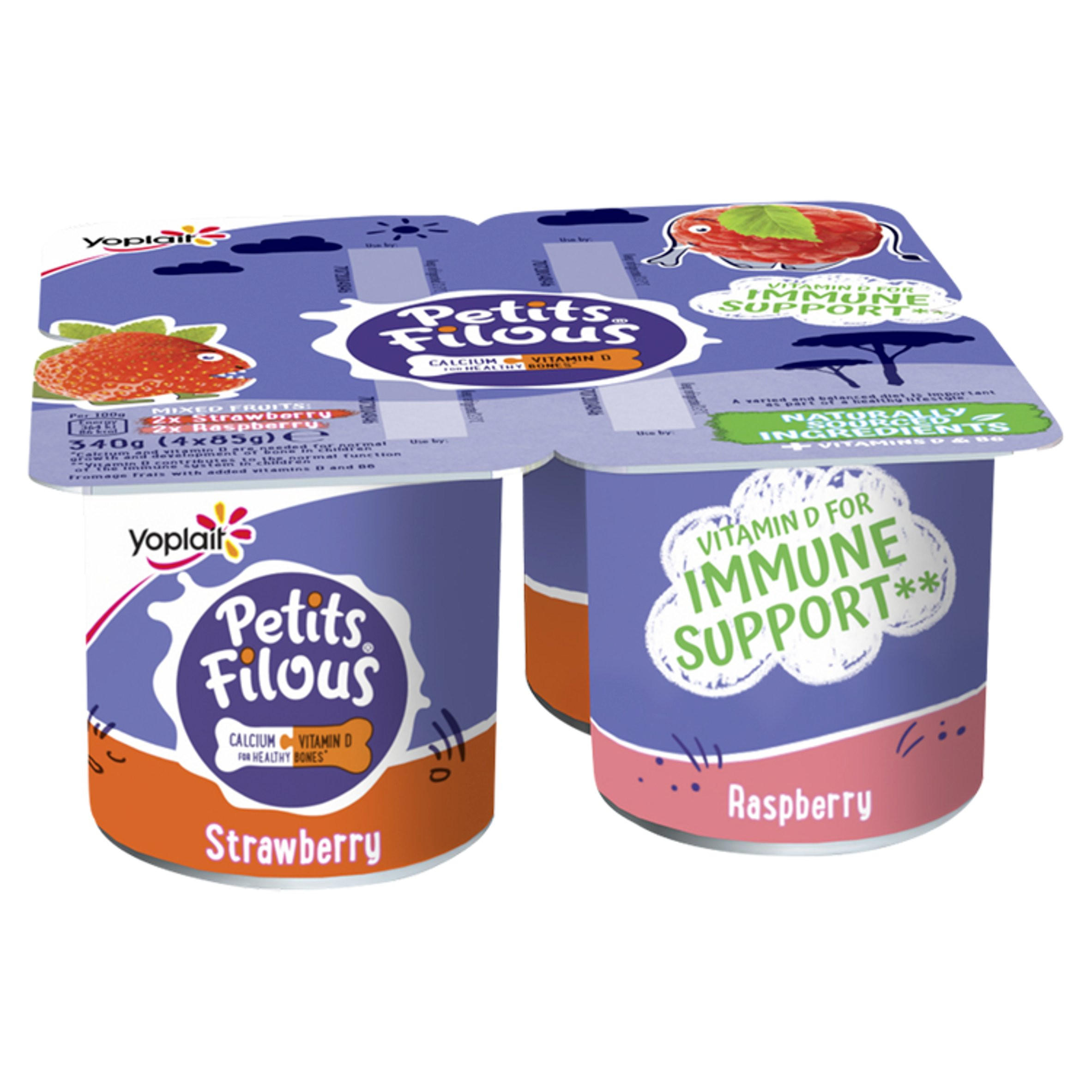 Petits Filous Kids Strawberry & Raspberry Yoghurt Pots 4 x 85g | Kids ...