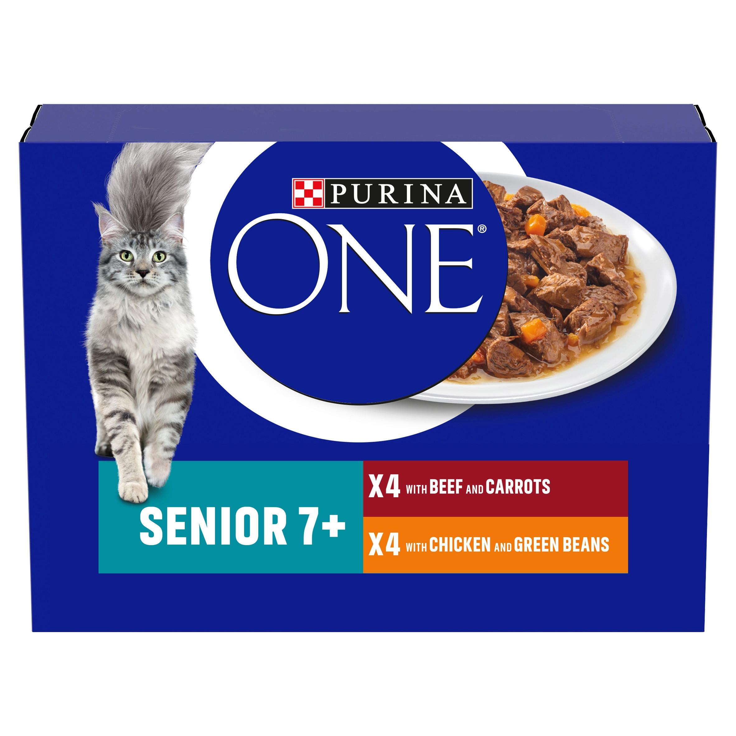 PURINA ONE Senior 7+ Mini Fillets Chicken and Beef Wet Cat Food 8x85g ...