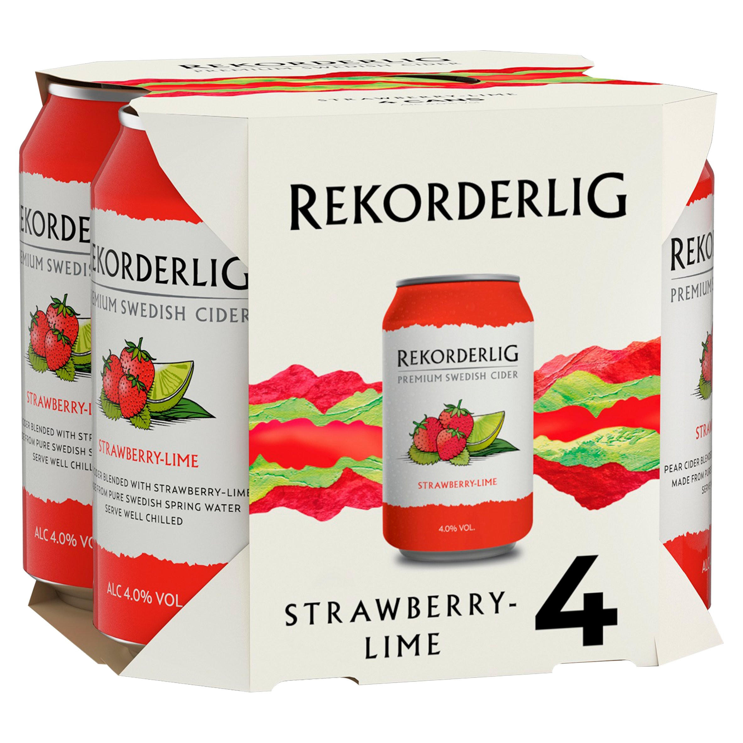 Rekorderlig Strawberry - Lime Premium Fruit Cider 4 x 330ml Can | Beer, Cider & Ales | Iceland Foods