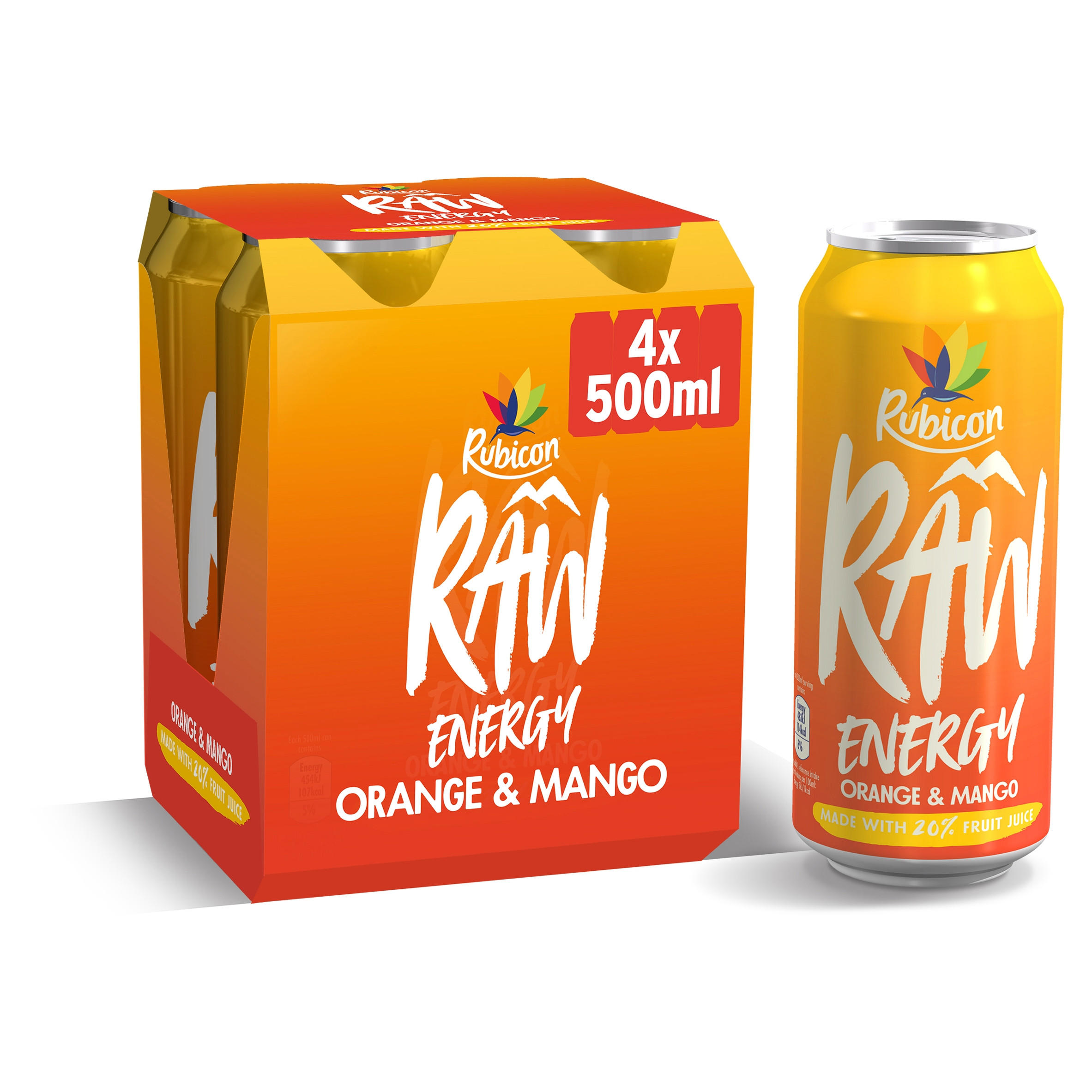 Rubicon Raw Energy Orange & Mango 4x 500ml | Sports & Energy Drinks ...