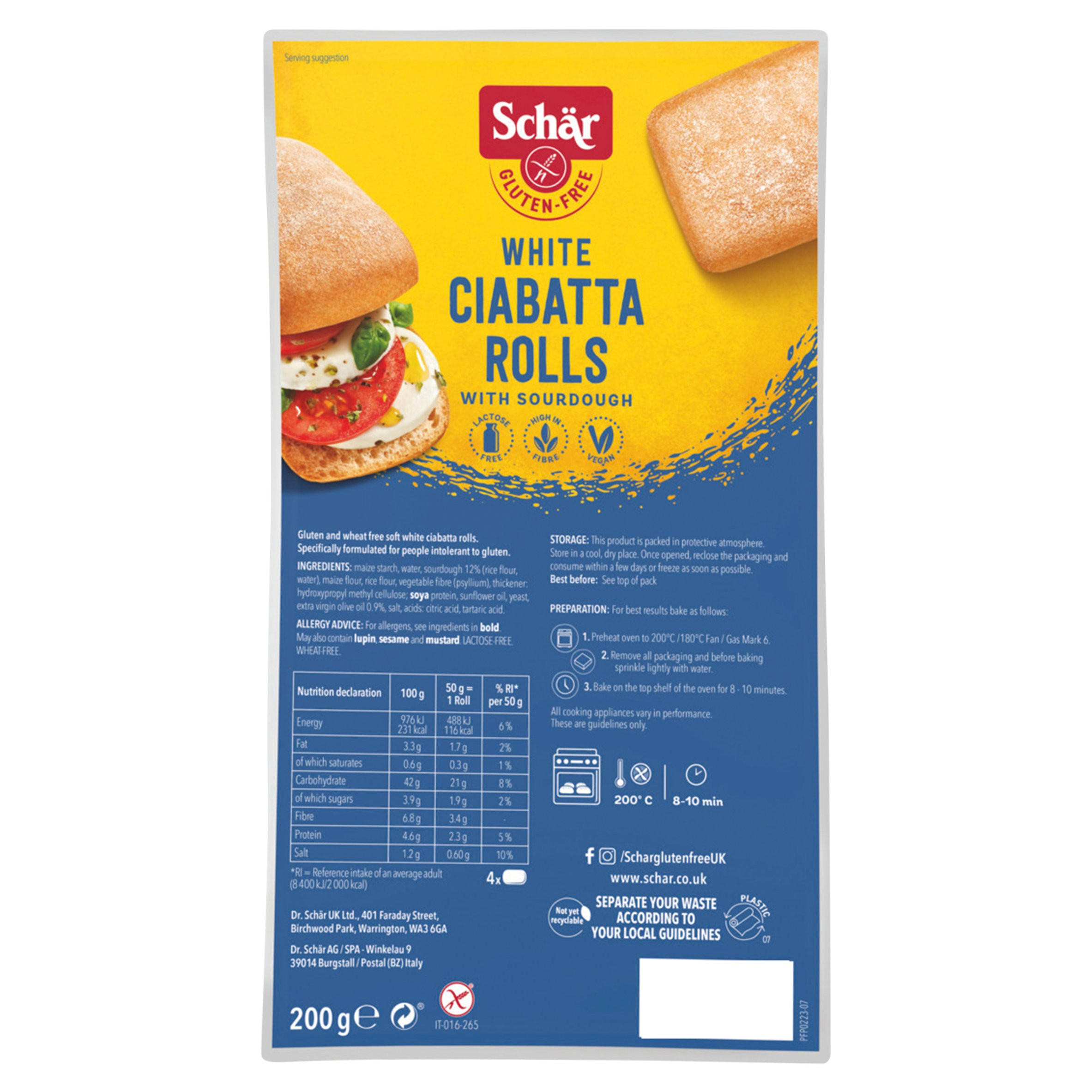 Schär Gluten-Free White Ciabatta Rolls 200g | Rolls & Part Baked ...