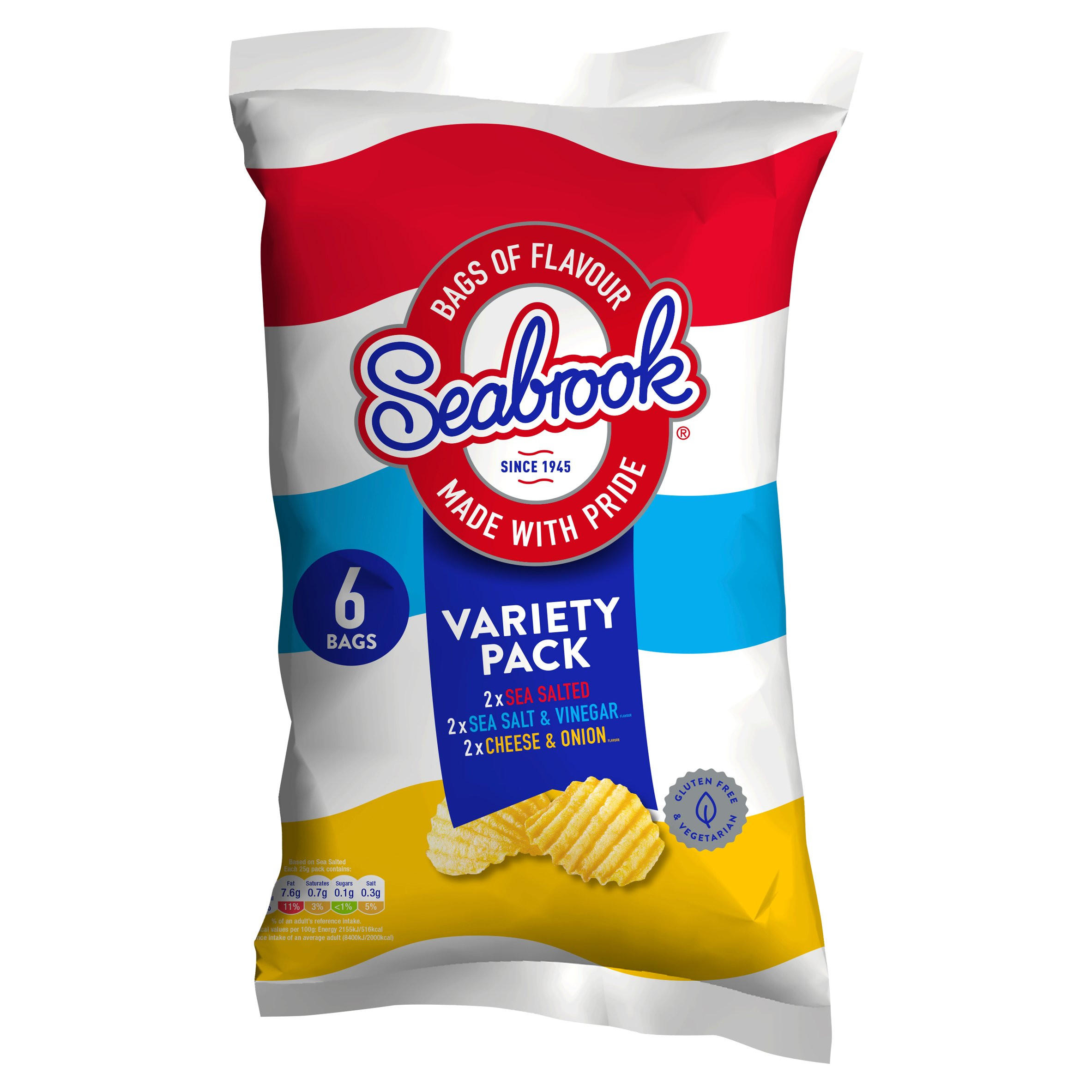 Seabrook Variety Pack Crinkle Cut Crisps 6 x 25g | Multipack Crisps ...