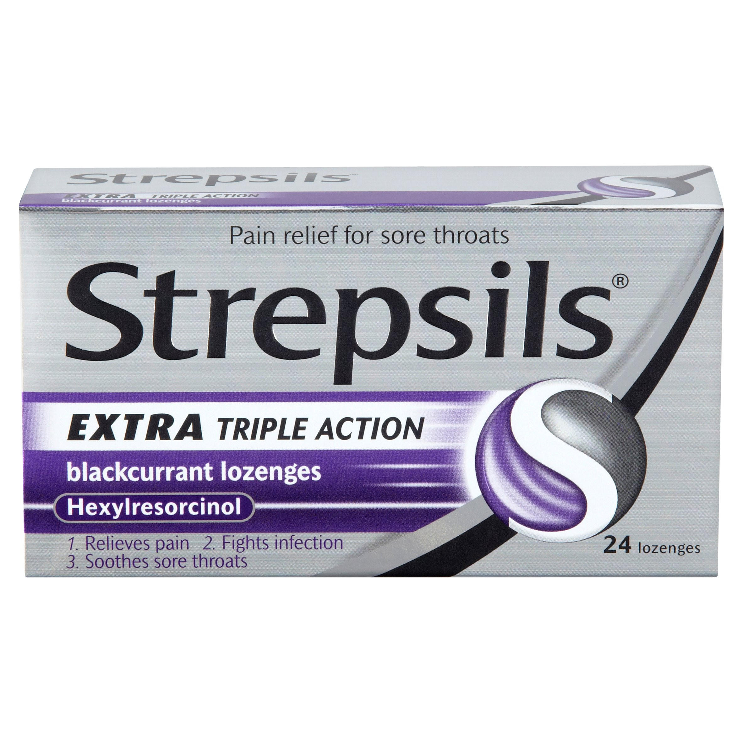 Strepsils Extra Triple Action Blackcurrant Lozenges 24 Lozenges ...
