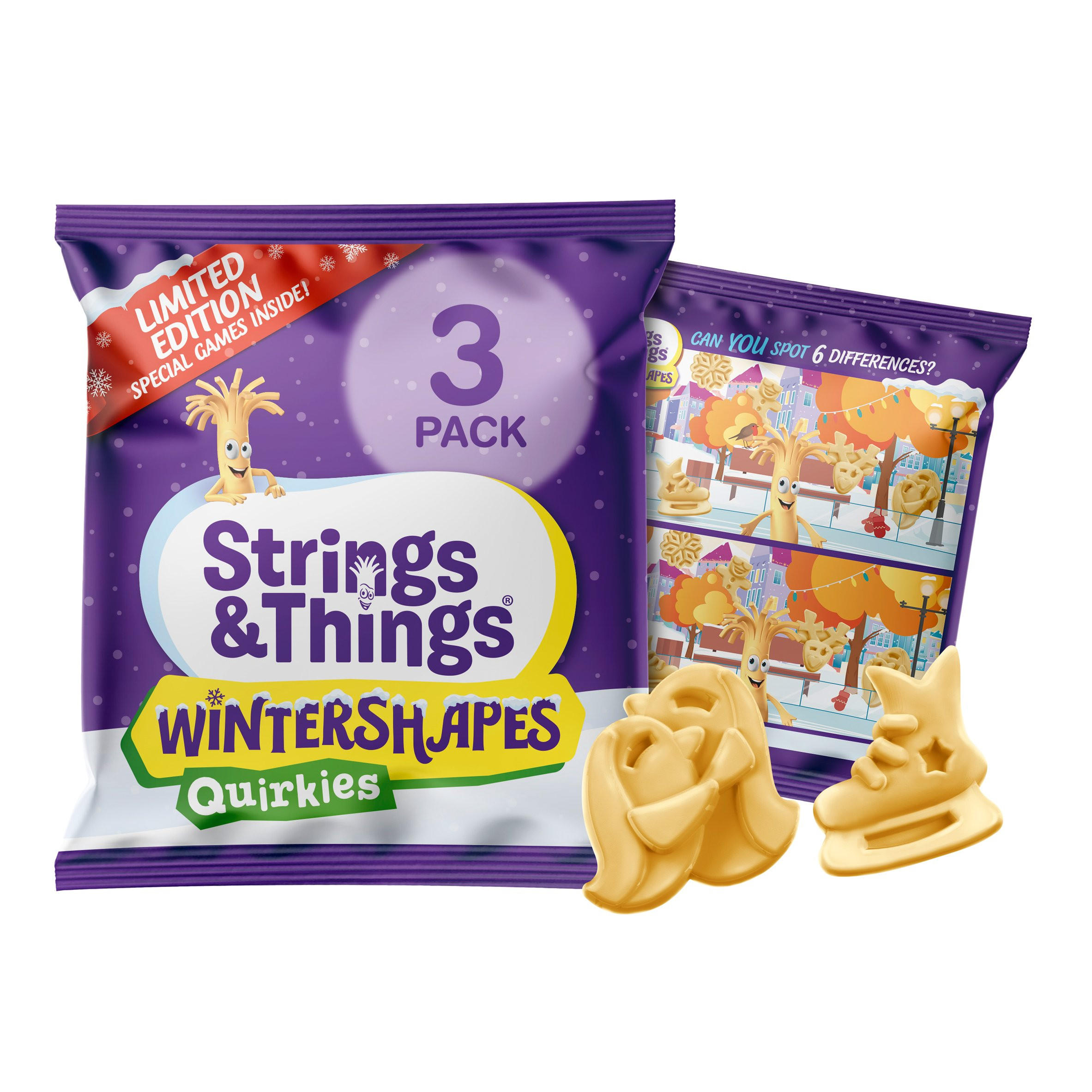 Strings & Things Winter Edition Wintershapes Quirkies 3 x 22.5g (67.5g) | Cheese Snacks ...