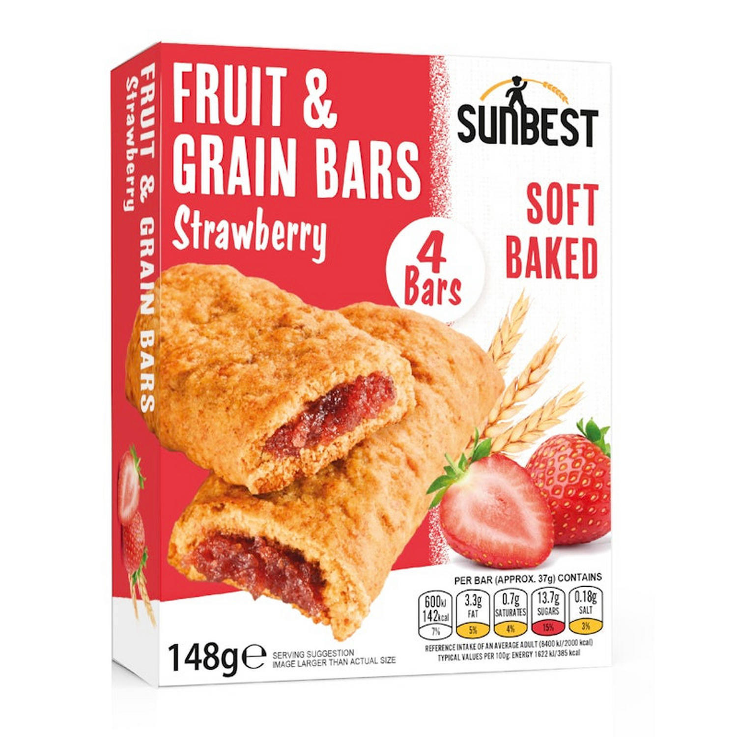 Sunbest 4 Pack Strawberry Fruit & Grain Bars (4x 37g) | Cereal Bars ...