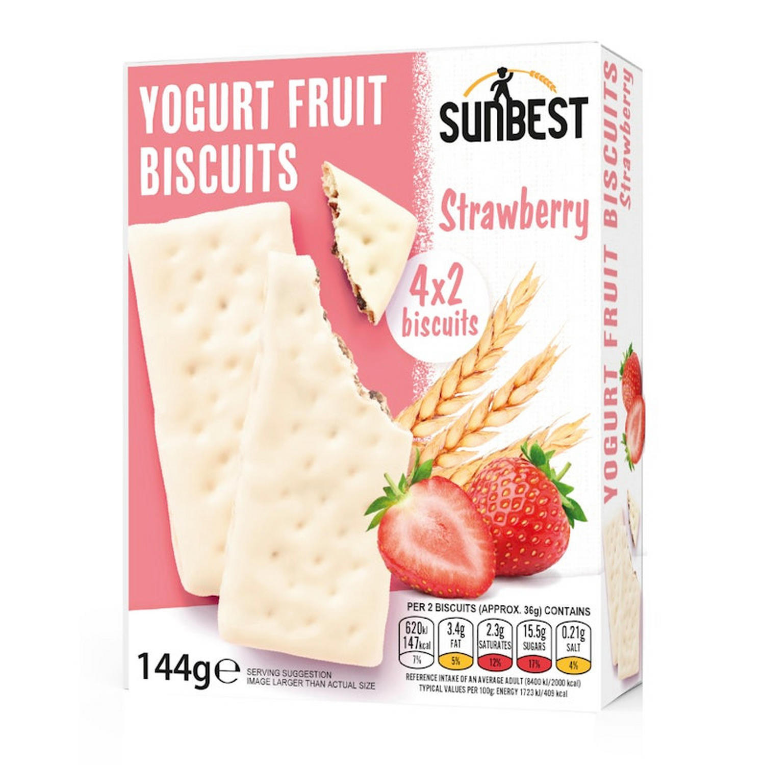 Sunbest 4 Pack Strawberry Yogurt Fruit Biscuits (4x 36g) | Cereal Bars ...