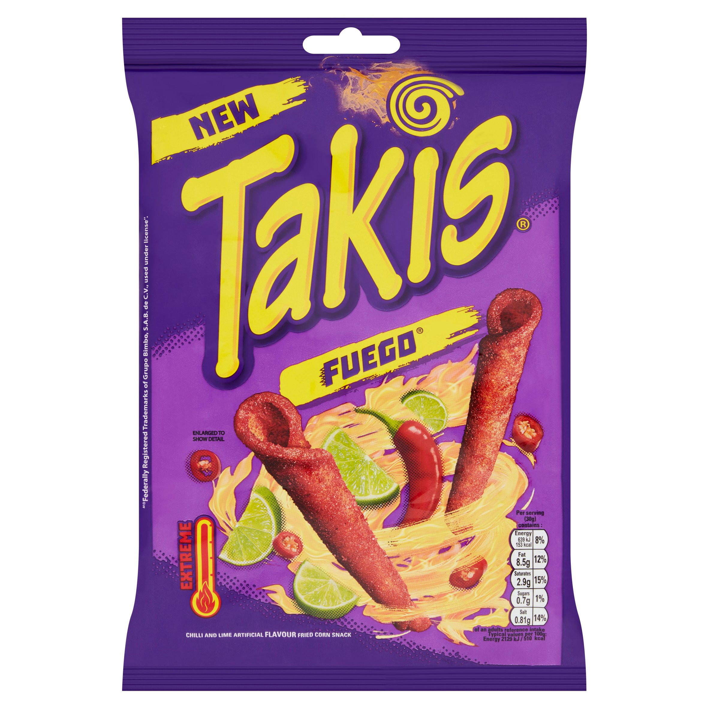 Takis Fuego Chilli and Lime Artificial Flavour Fried Corn Snack 180g ...