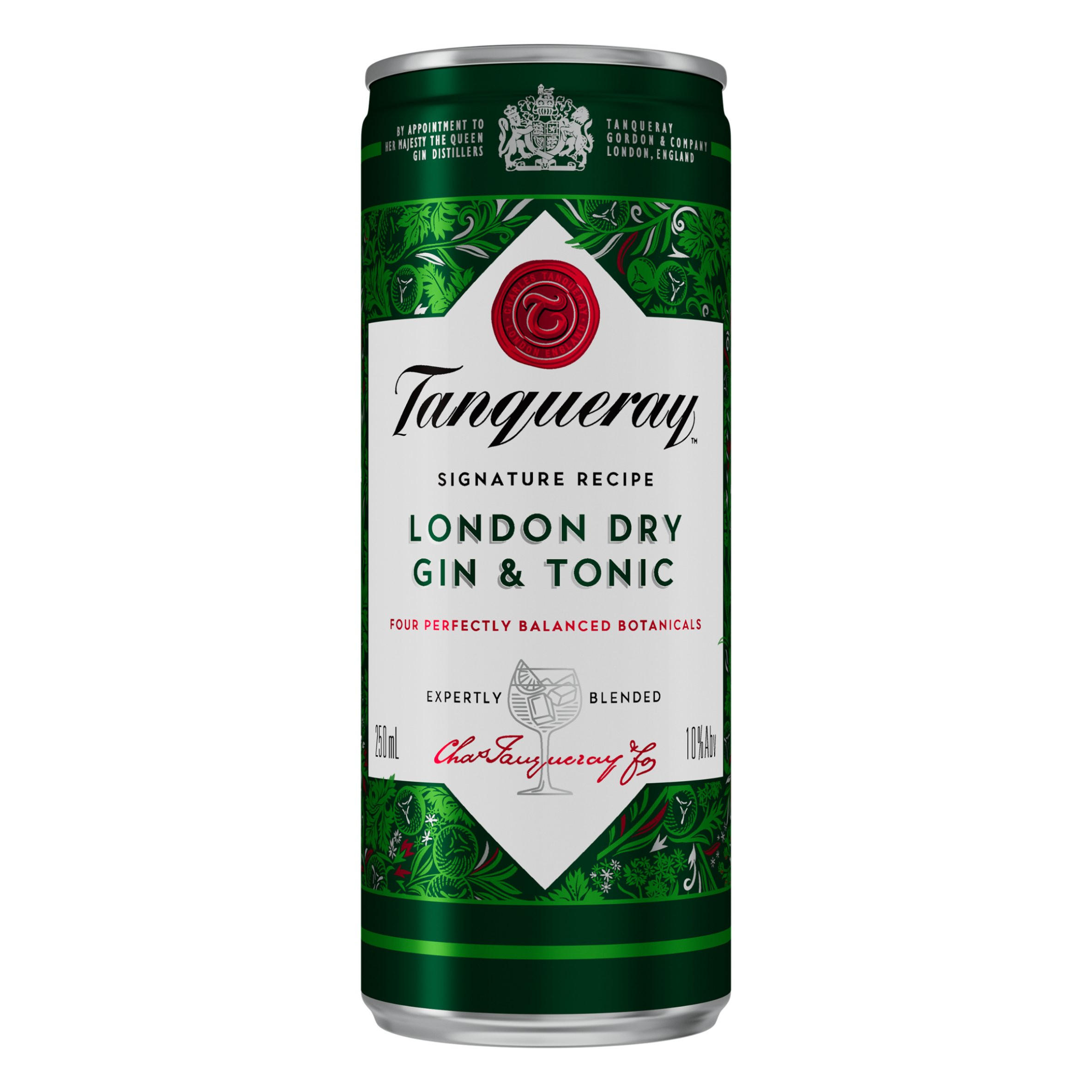 Tanqueray London Dry Gin and Tonic 6.5% vol Premix 250ml Can | Spirits ...