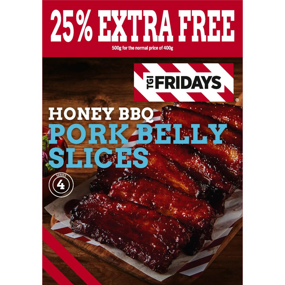 TGI Fridays Honey BBQ Pork Belly Slices 500g | TGI Fridays | Iceland Foods
