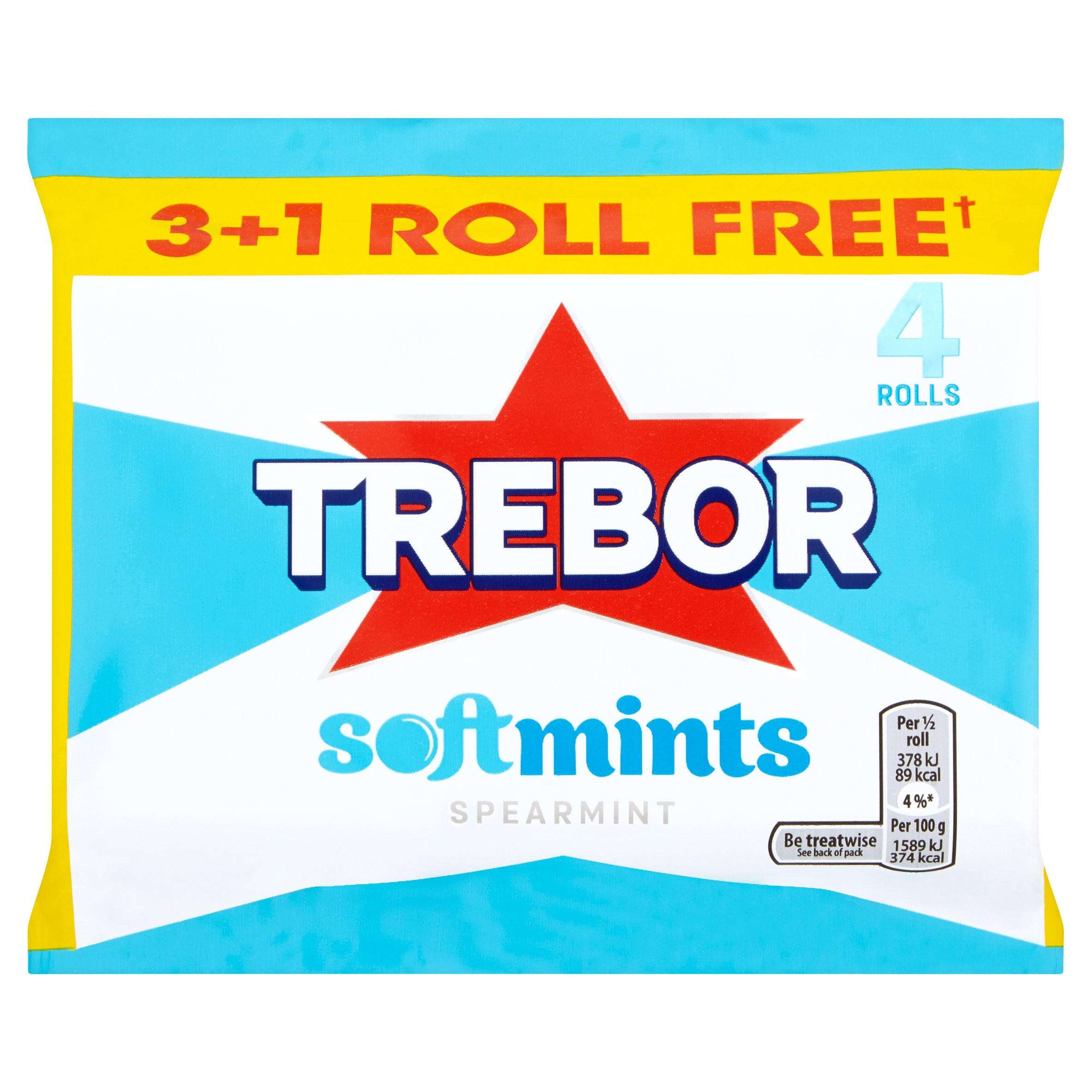 Trebor Softmints Spearmint 3+1 Free Rolls 179.6g | Chewing Gum & Mints ...