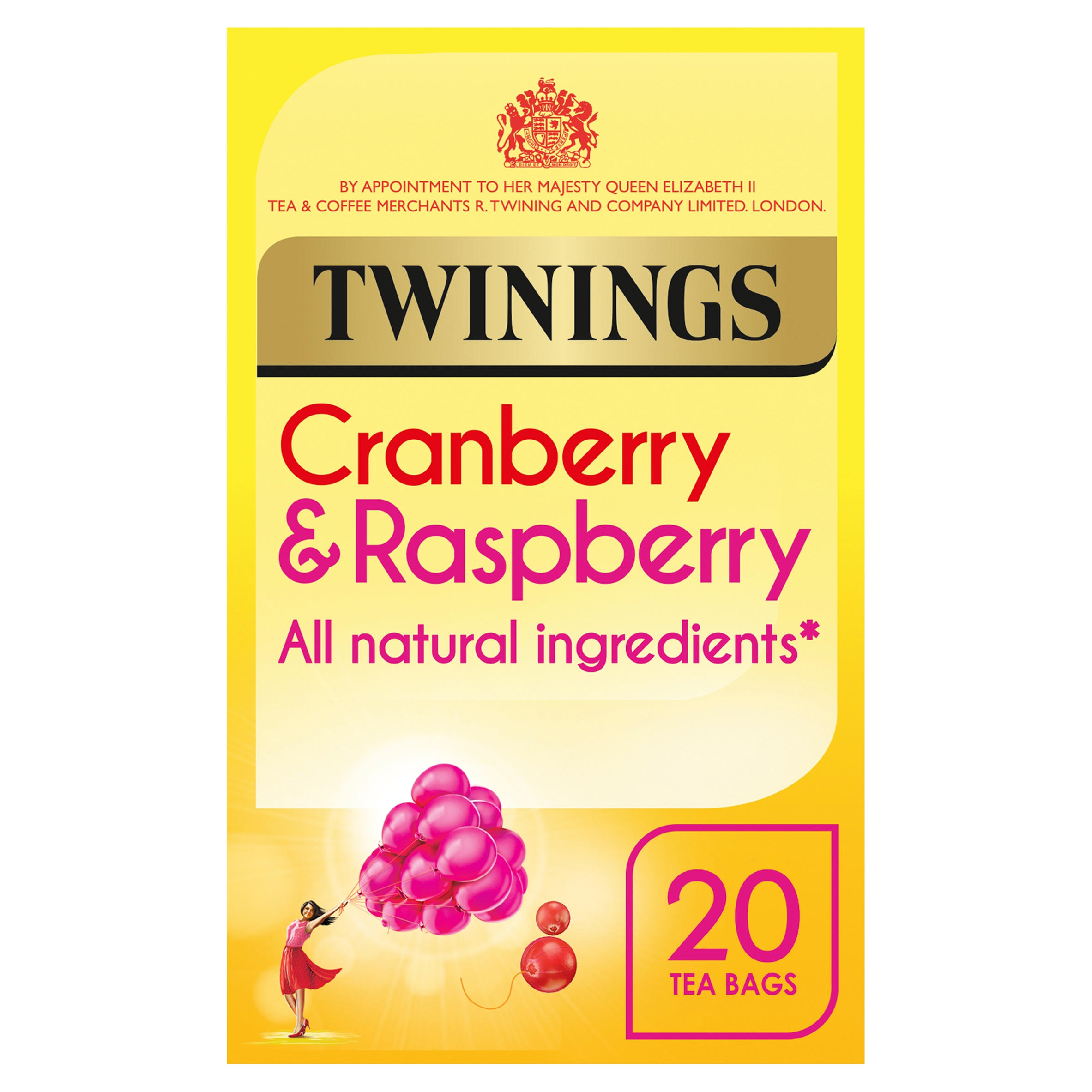 Twinings Cranberry & Raspberry 20 Single Tea Bags 40g | Fruit & Herbal ...
