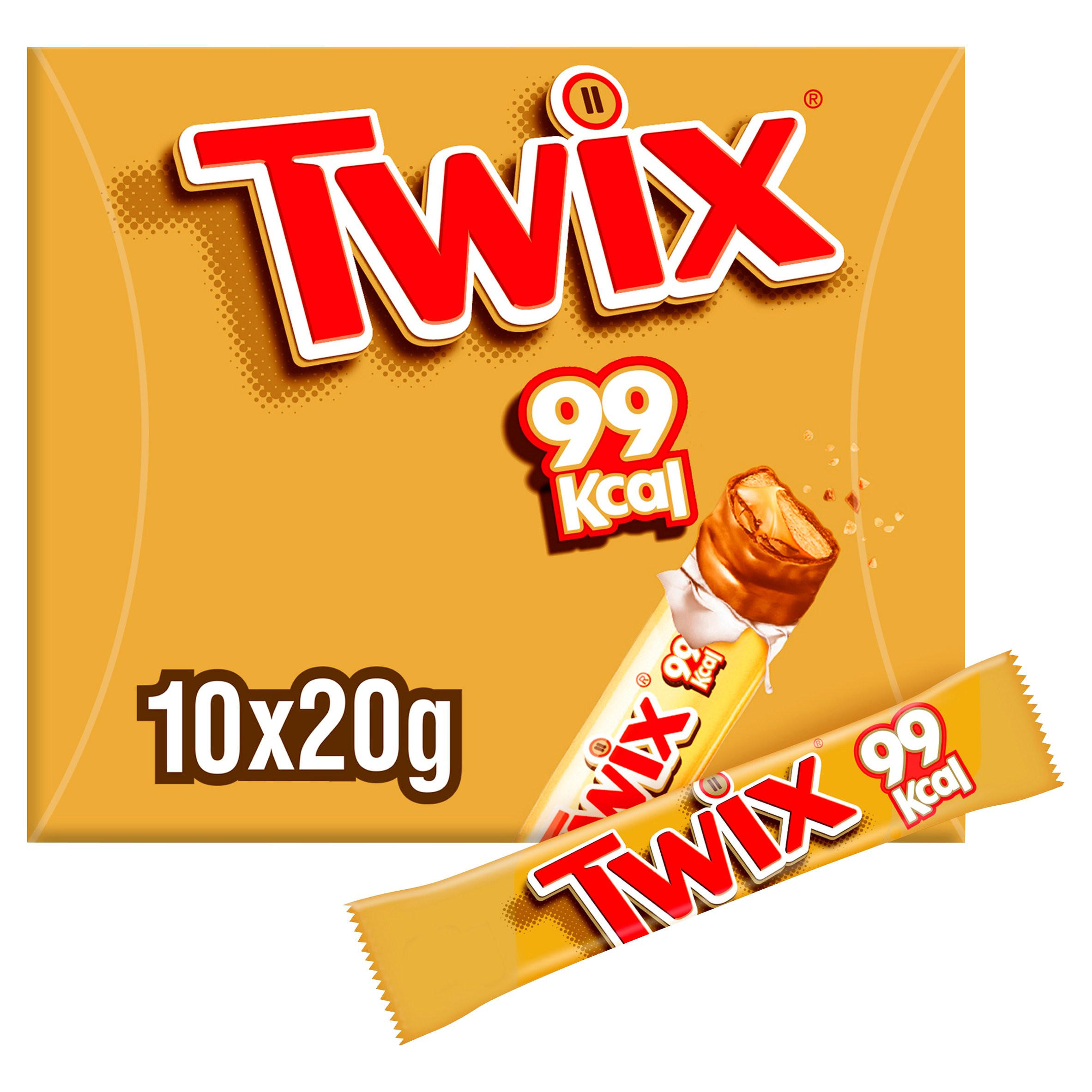 Twix 99Kcal Chocolate Biscuit Snack Bars Multipack 10 x 20g | Chocolate ...