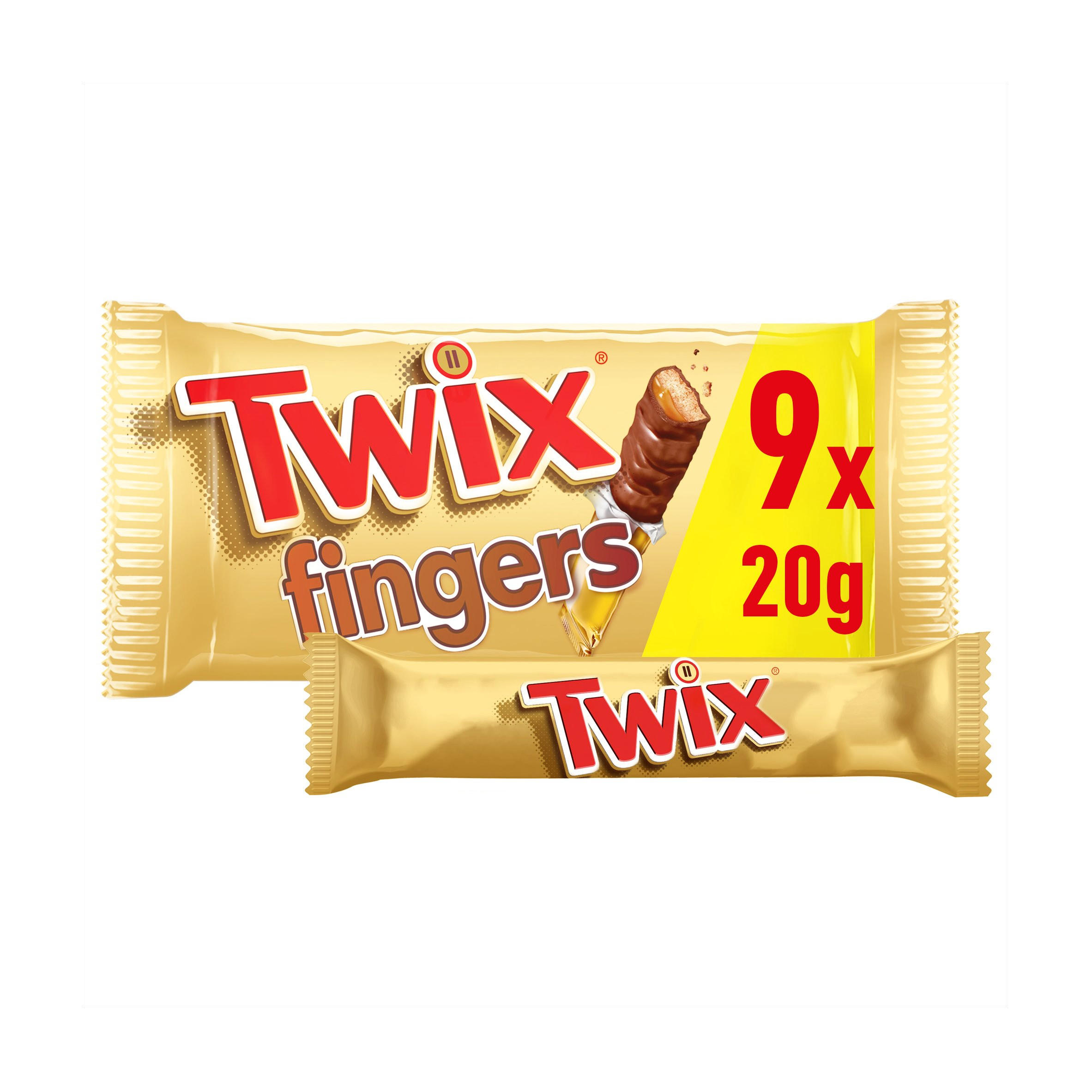 Twix Caramel & Milk Chocolate Fingers Biscuit Snack Bars Multipack 9 x ...