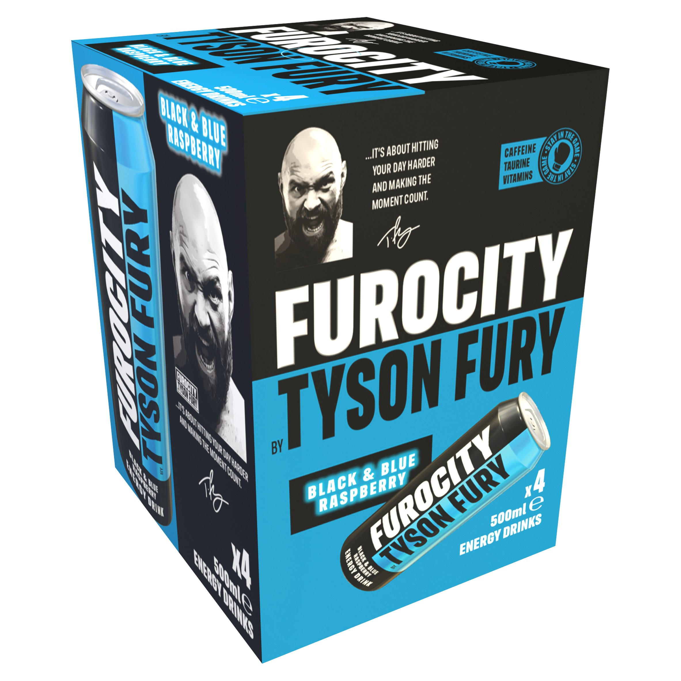 Tyson Fury Furocity Black & Blue Raspberry Energy Drinks 4 x 500ml ...