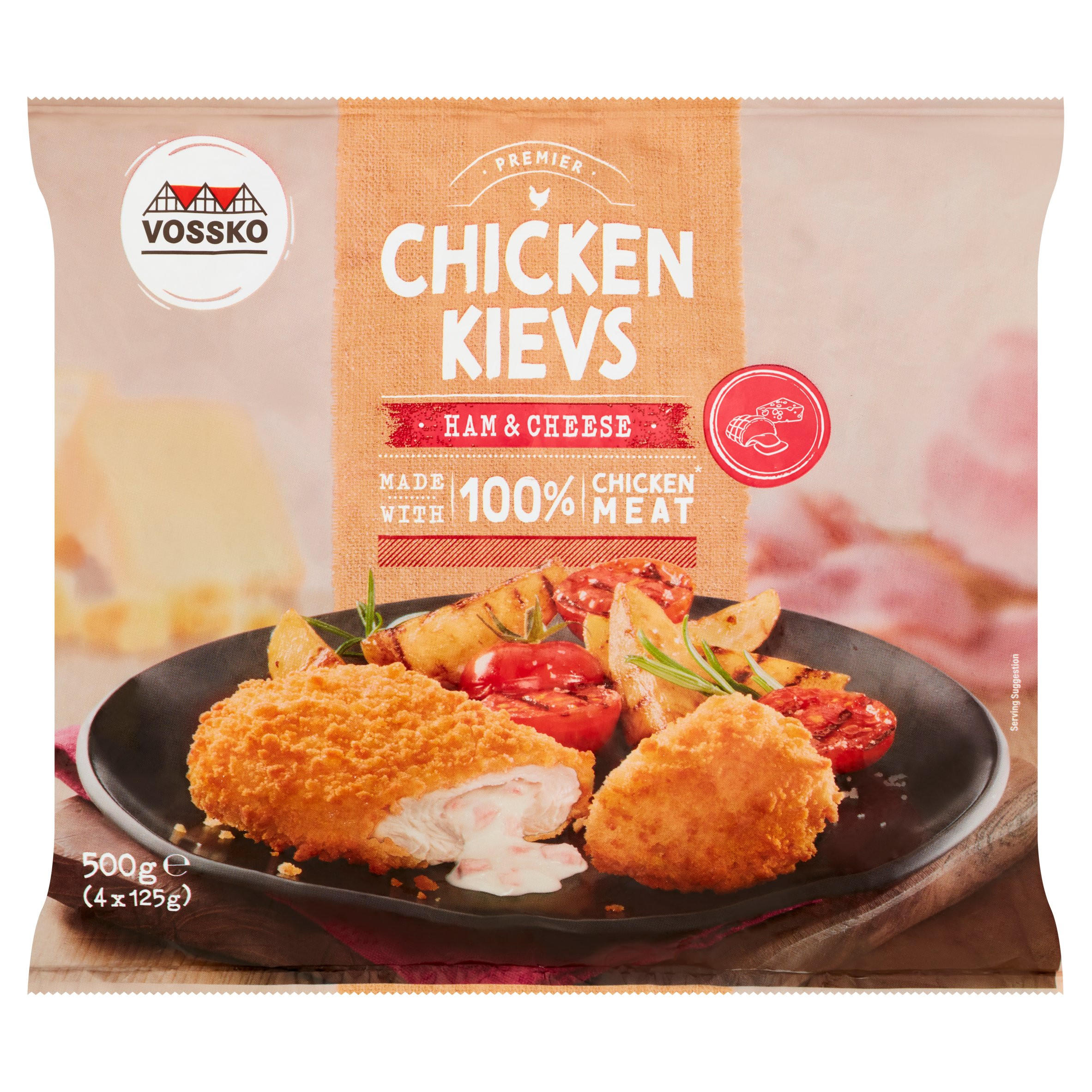 Vossko Premier Ham And Cheese Chicken Kievs 4 X 125g 500g Breaded