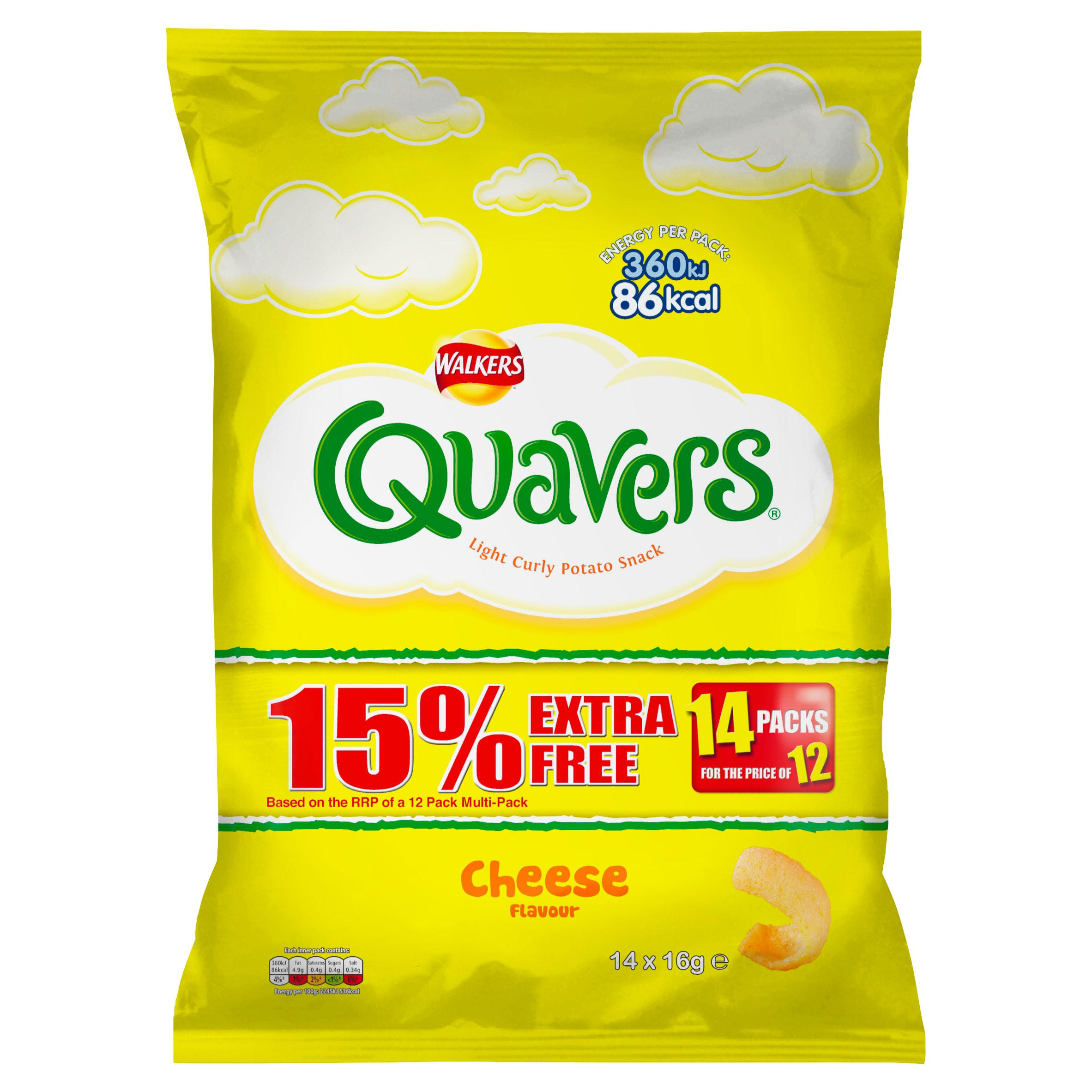 Walkers Quavers Cheese Snacks 14x16g | Multipack Crisps | Iceland Foods