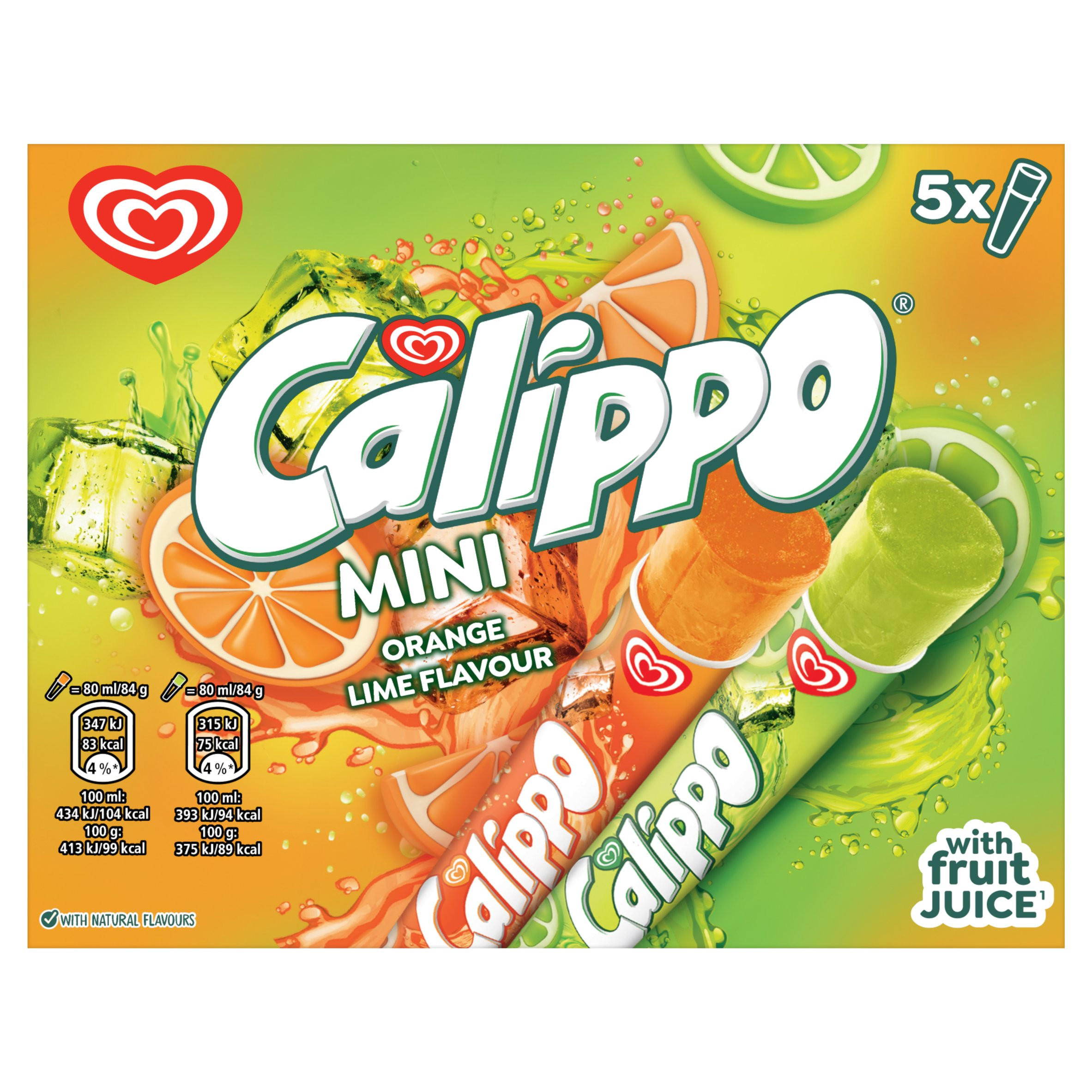 Wall's Mini Calippo Orange and Lemon-Lime Ice Lollies 5 x 80ml | Ice ...