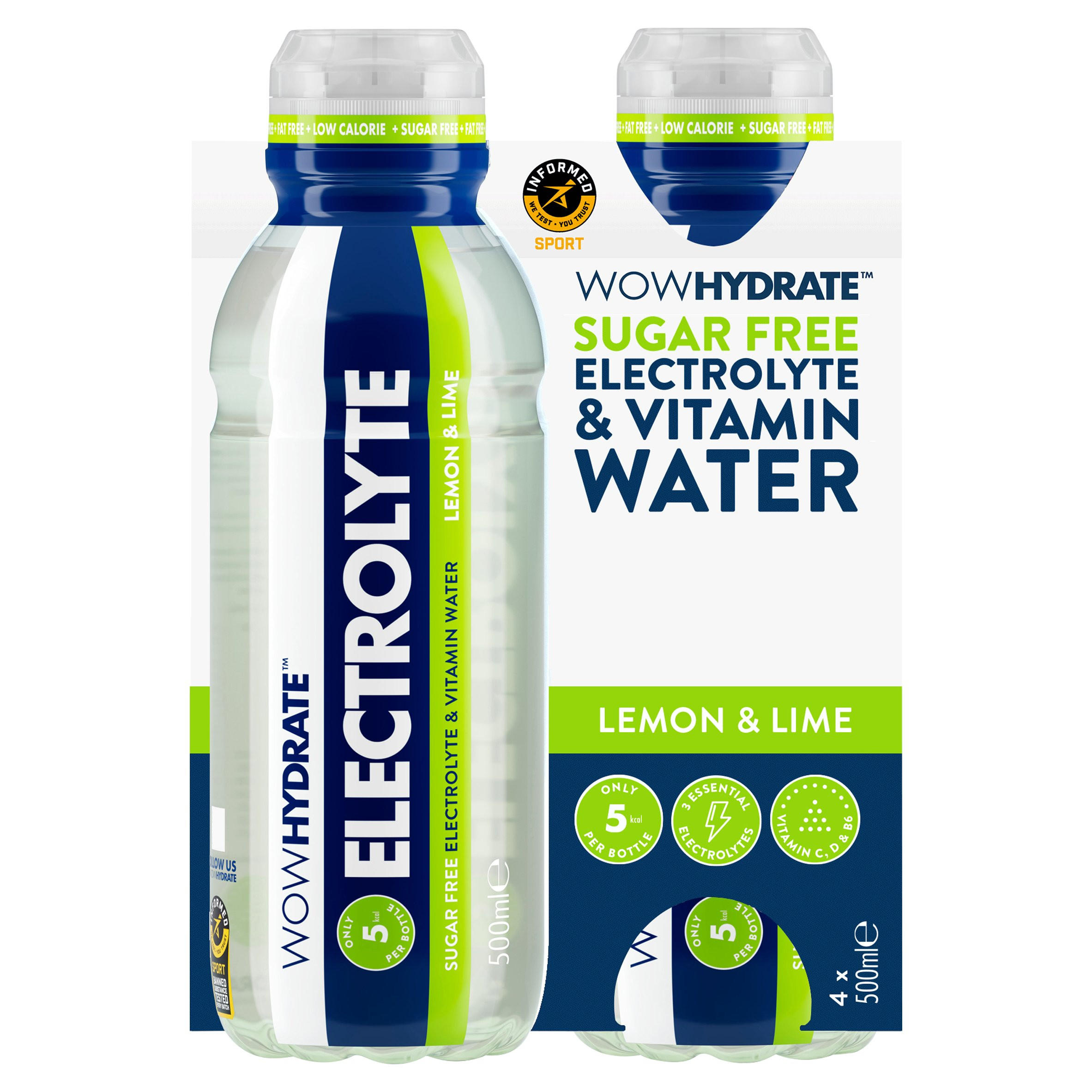 Wow Hydrate Sugar Free Electrolyte & Vitamin Water Lemon and Lime 4 x ...