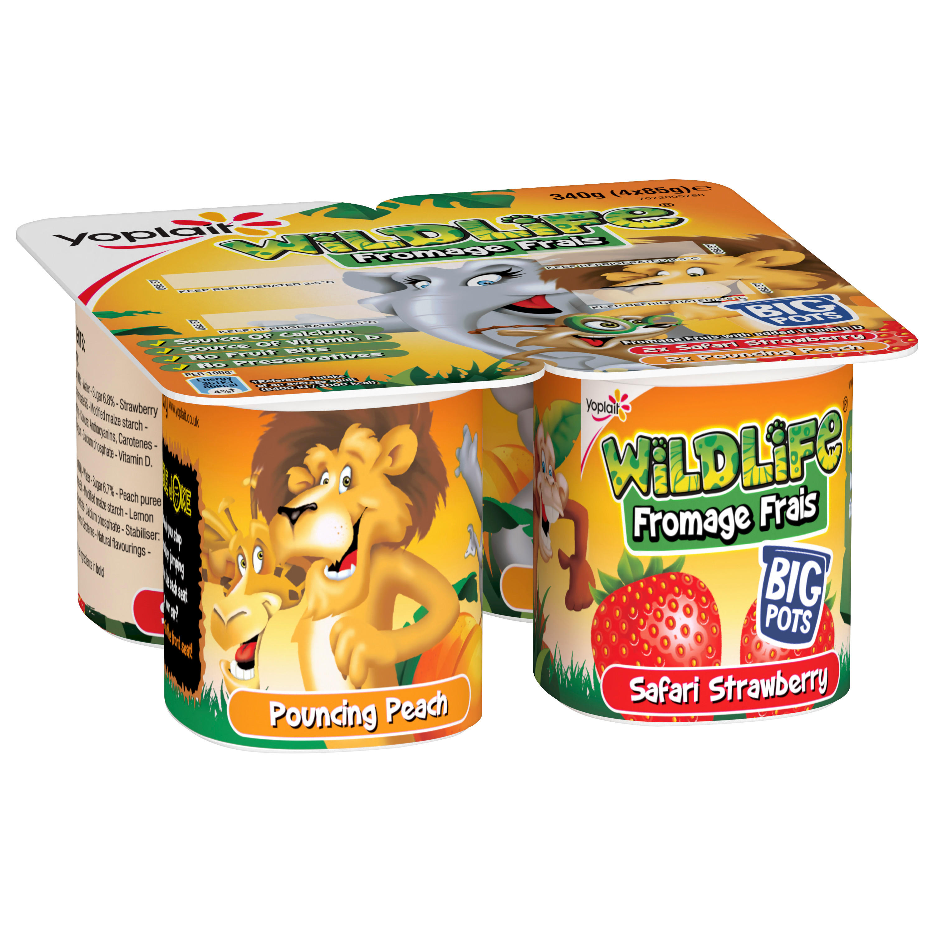 Yoplait Wildlife Fromage Frais Safari Strawberry & Pounding Peach 85g ...