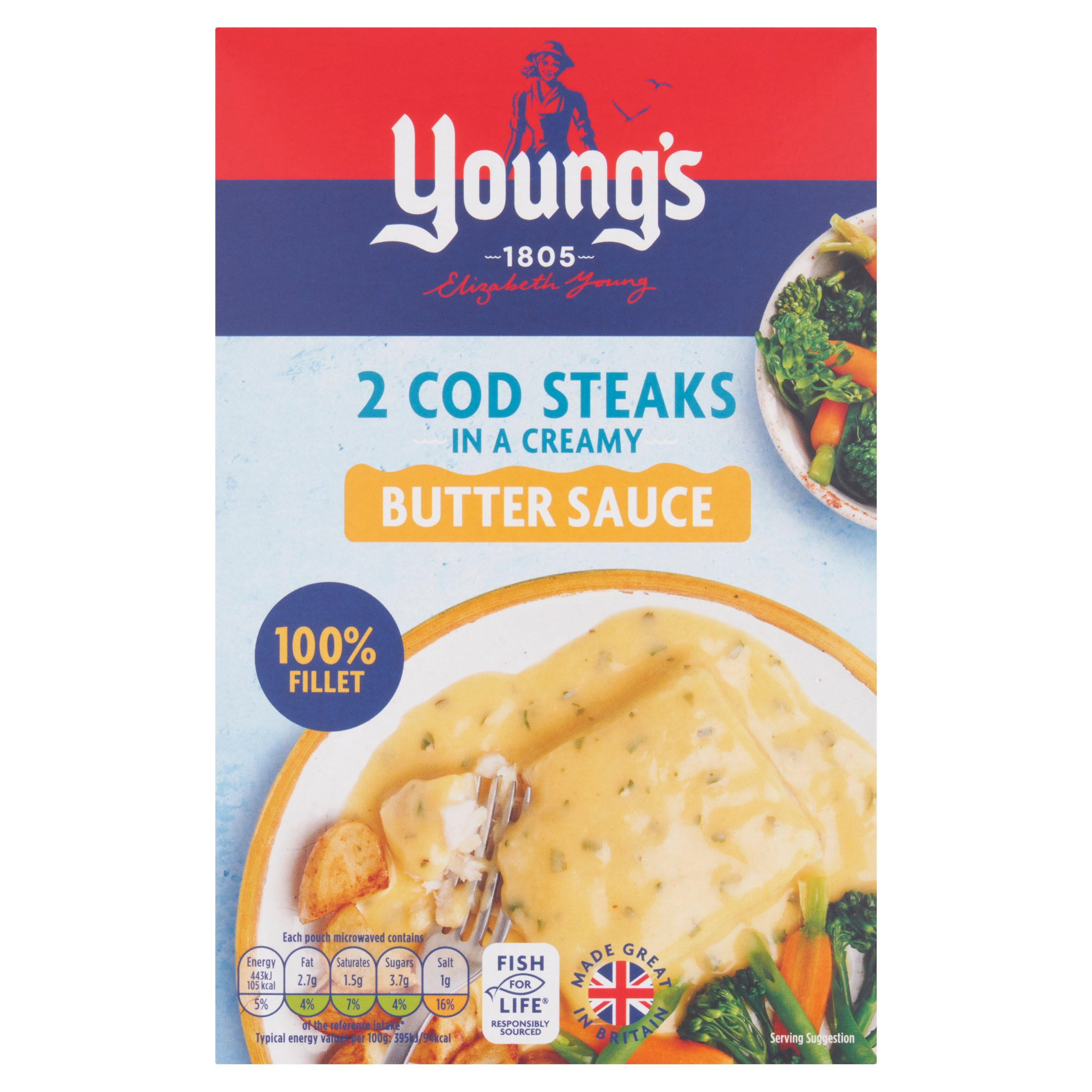 Young's 2 Cod Steaks in a Creamy Butter Sauce 280g | Fish Pies & Meals ...